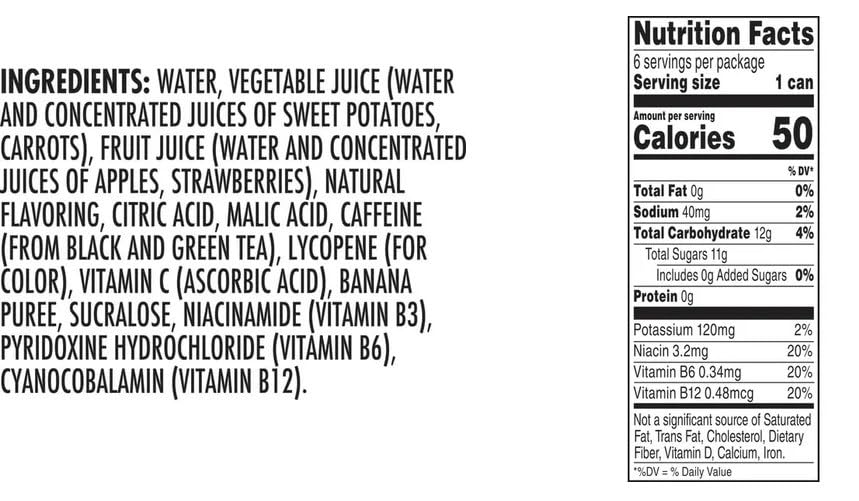 V8 +ENERGY Strawberry Banana Energy Drink, Made with Real Vegetable and Fruit Juices, 8 FL OZ Can (2 Packs of 6 Cans)