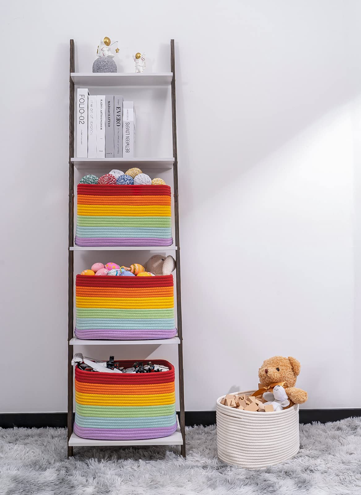 Kriitools 3-Pack Rainbow Storage Basket Bins for Shelves,Woven Storage Baskets for Towel, Durable Cube Storage Bins Skin-friendly Cotton Rope Baskets for Storage
