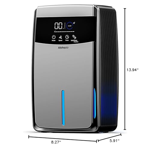 AlohaAir Dehumidifier for Home with Drain Hose, 95 OZ Dehumidifiers for Room, Quiet, Aromatherapy, Timer, Auto Shut-off, Dehumidifiers for Bathroom, Bedroom, Closet, RV & Basement