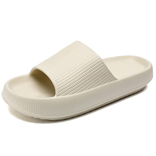 Jaeynow Cloud Slides for Women,Unisex Pillow Slippers Non-Slip Open Toe Quick Drying Shower Shoes Indoor Outdoor Beach Pool Garden Women Sandals Thicken Sole Slides for Men(Beige 38/39)