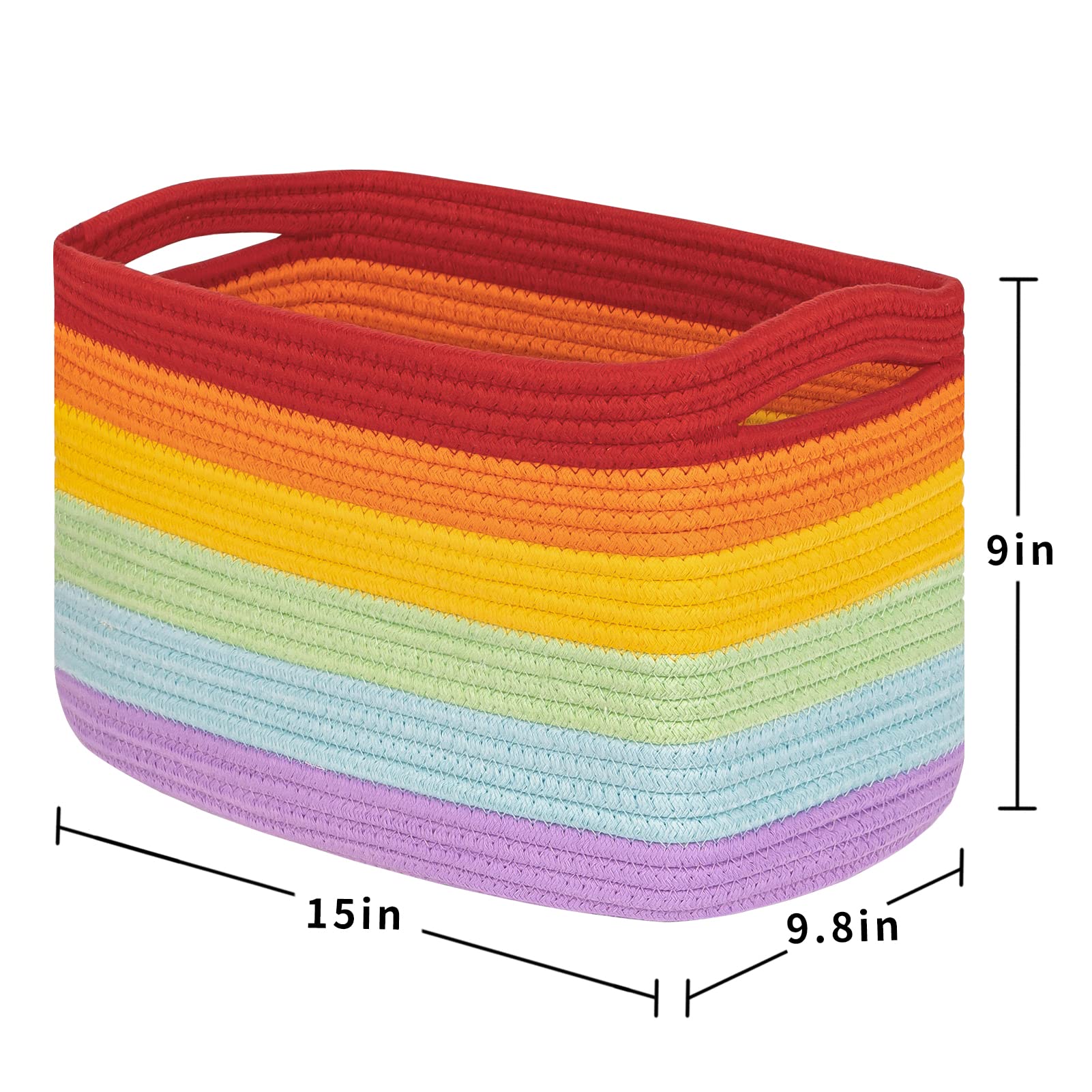 Kriitools 3-Pack Rainbow Storage Basket Bins for Shelves,Woven Storage Baskets for Towel, Durable Cube Storage Bins Skin-friendly Cotton Rope Baskets for Storage