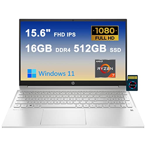 HP Pavilion 15 Business Laptop | 15.6" FHD IPS BrightView Multi-Touch Display | AMD 8-core Ryzen 7 5825U (>i7-1160G7) | 16GB DDR4 512GB SSD | Backlit USB-C HDMI B&O Win11Pro Silver + 32GB MicroSD Card