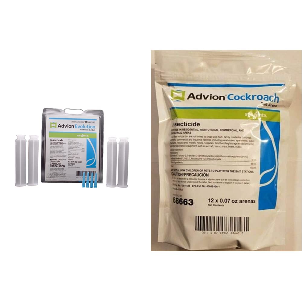 Syngenta - Advion Evolution Cockroach Gel 4 Tips, 4 plungers, 4 Tubes & advion 68663 Arena 12ct Bag Cockroach Bait Station, White