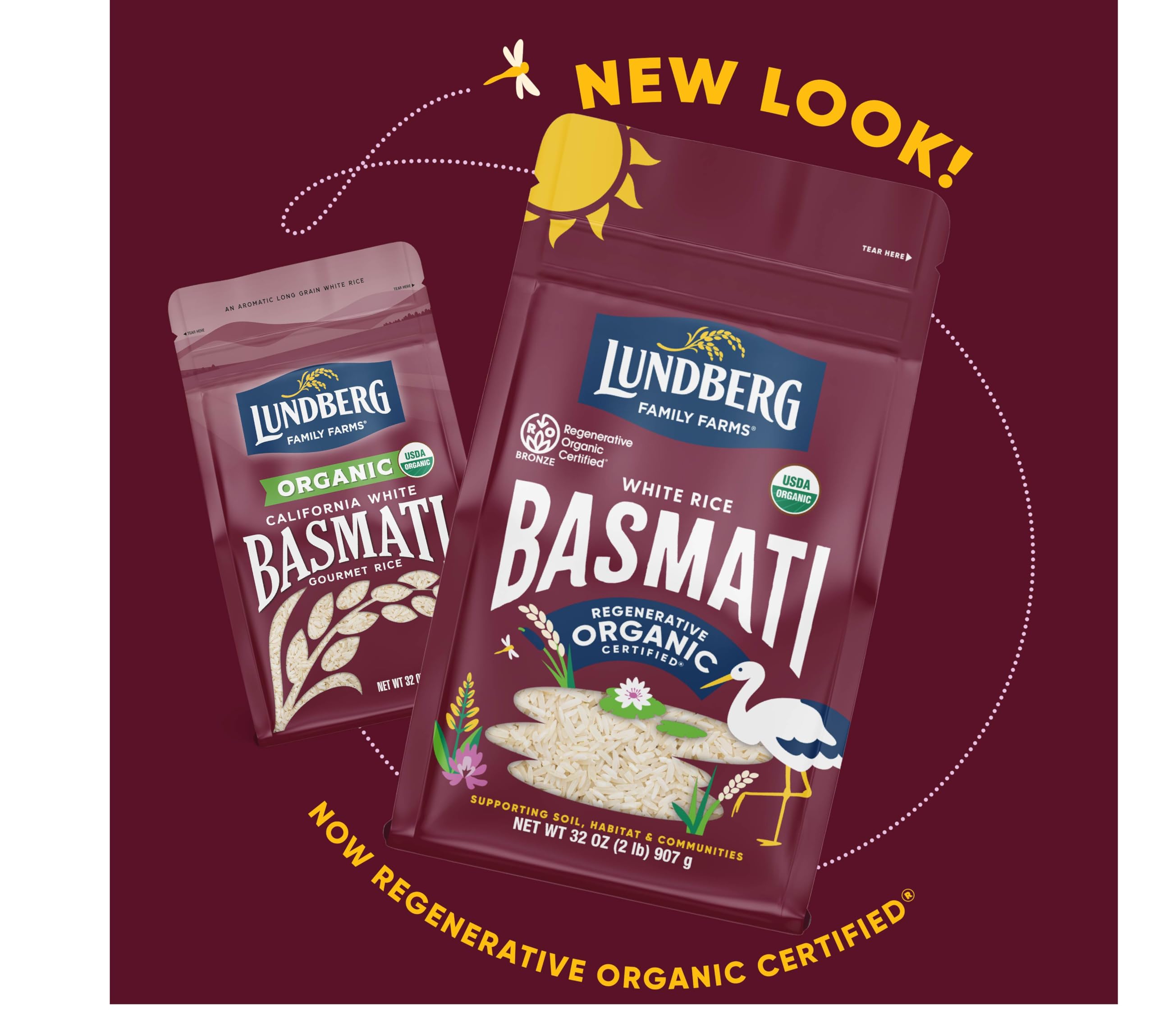 Lundberg Basmati Rice, Long Grain White Rice - Non-Sticky, Fluffy, Nutty, Aromatic Rice, Vegan Food, Healthy Meals, Gluten-Free Rice Grown in California, 32 Oz