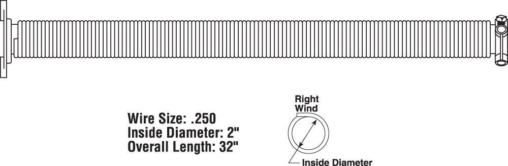 Prime-Line GD 12234 Steel Right-Hand Garage Door Torsion Spring, 0.250 In. x 2 In. x 32 In., Black with Green Painted End (Single Pack)
