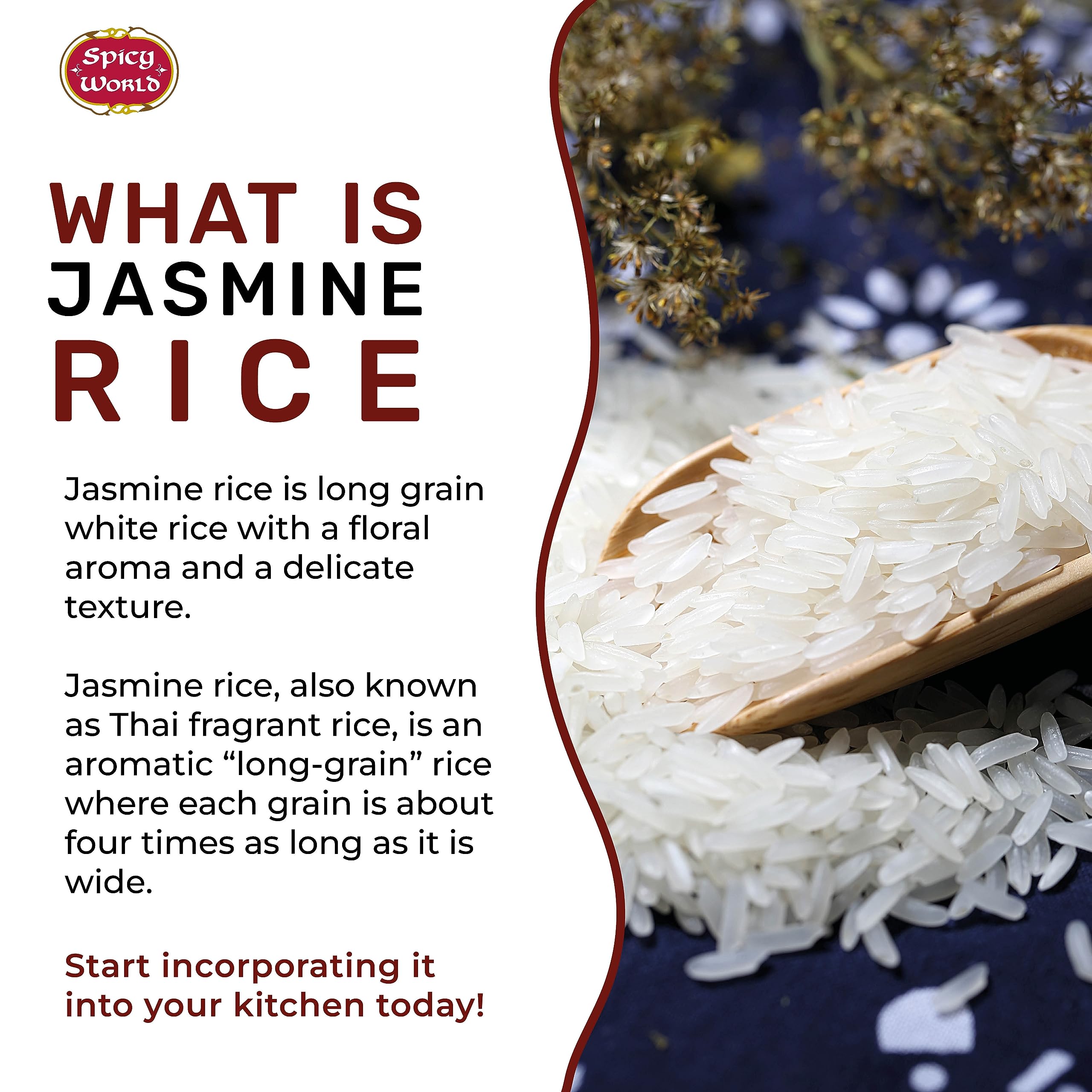 Spicy World Jasmine Rice 10 Pound Bag - Thai Hom Mali Premium Variety ~ By Spicy World