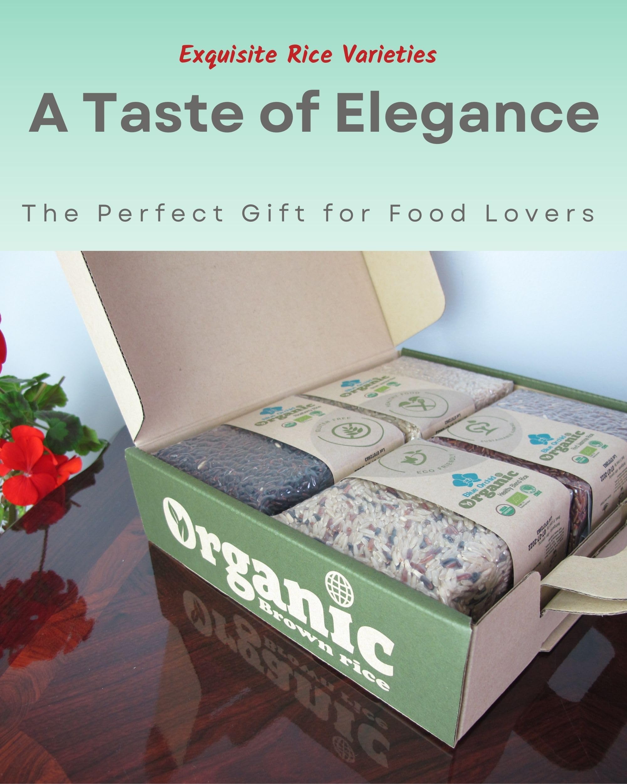 Organic Thai Jasmine Rice Gift Set - 4 Kinds of Rice - Brown Jasmine - Red Jasmine - Black Jasmine Riceberry - Mixed Jasmine Rice - 4 LB Let's Go
