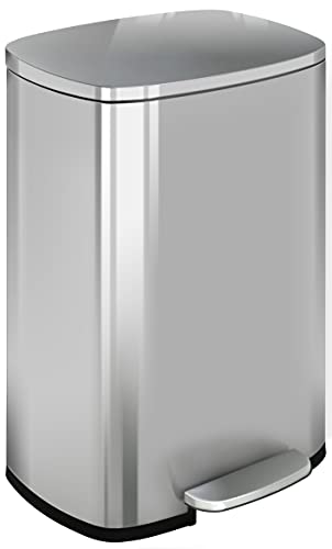 HCY Kitchen Trash Can Stainless Steel Metal Lid Step Can Garbage Can with Removable Plastic Inner Bucket Waste Bin for Office Kitchen Living Room Bathroom Bedroom 13 Gallon 50 Liter