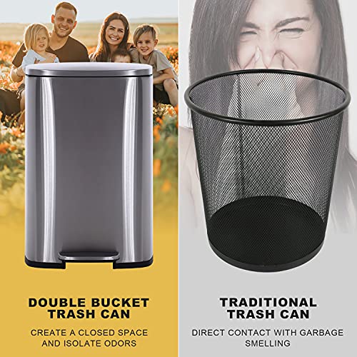 HCY Kitchen Trash Can Stainless Steel Metal Lid Step Can Garbage Can with Removable Plastic Inner Bucket Waste Bin for Office Kitchen Living Room Bathroom Bedroom 13 Gallon 50 Liter