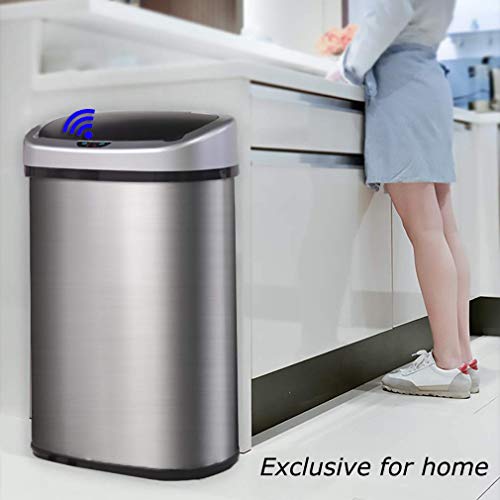 Meet perfect 13 Gallon Stainless Steel Kitchen Trash Can with Lid Touch-Less Automatic Garbage Can Rubbish Bin with Infrared Motion Sensor for Bedroom,Kitchen, Office