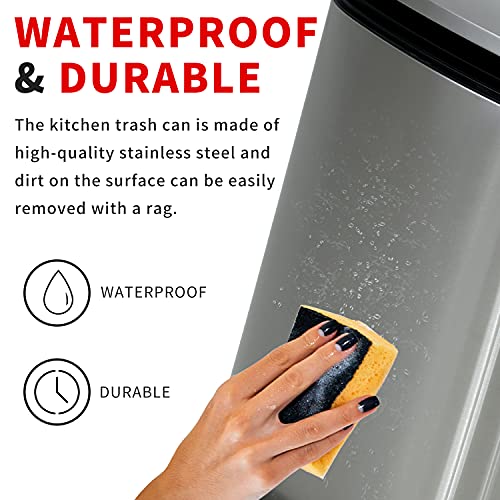 HCY Kitchen Trash Can Stainless Steel Metal Lid Step Can Garbage Can with Removable Plastic Inner Bucket Waste Bin for Office Kitchen Living Room Bathroom Bedroom 13 Gallon 50 Liter