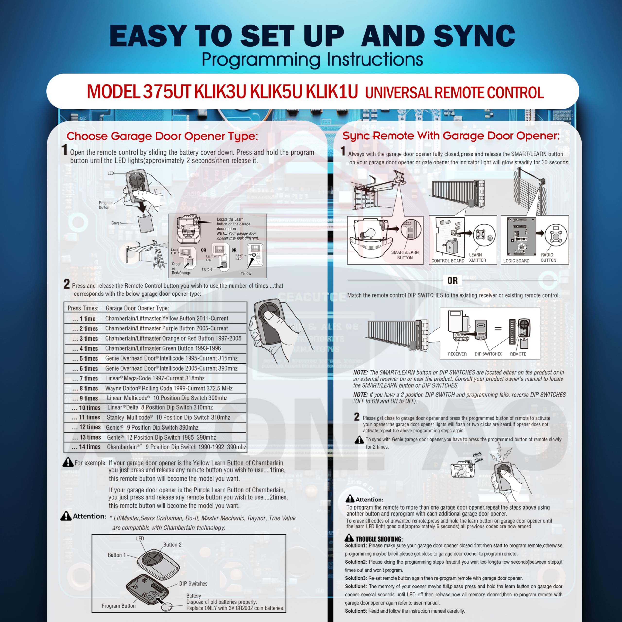 3-Pack of LiftMaster Garage Door Opener Remote (375UT, 375LM, 380UT) with 3-Year Warranty