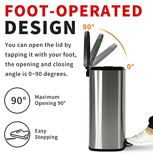 HCY Kitchen Trash Can Stainless Steel Metal Lid Step Can Garbage Can with Removable Plastic Inner Bucket Waste Bin for Office Kitchen Living Room Bathroom Bedroom 13 Gallon 50 Liter