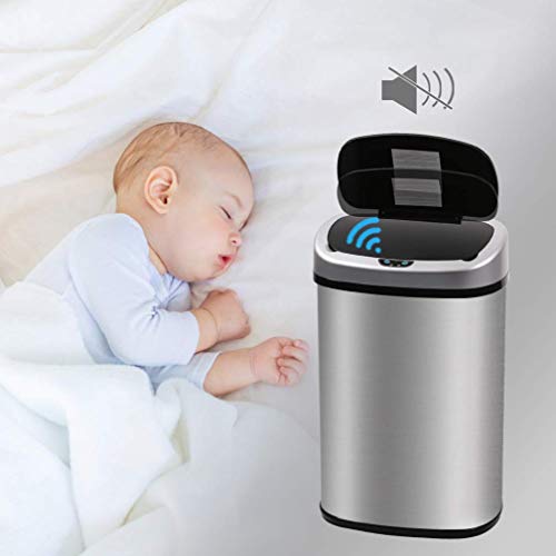 Meet perfect 13 Gallon Stainless Steel Kitchen Trash Can with Lid Touch-Less Automatic Garbage Can Rubbish Bin with Infrared Motion Sensor for Bedroom,Kitchen, Office