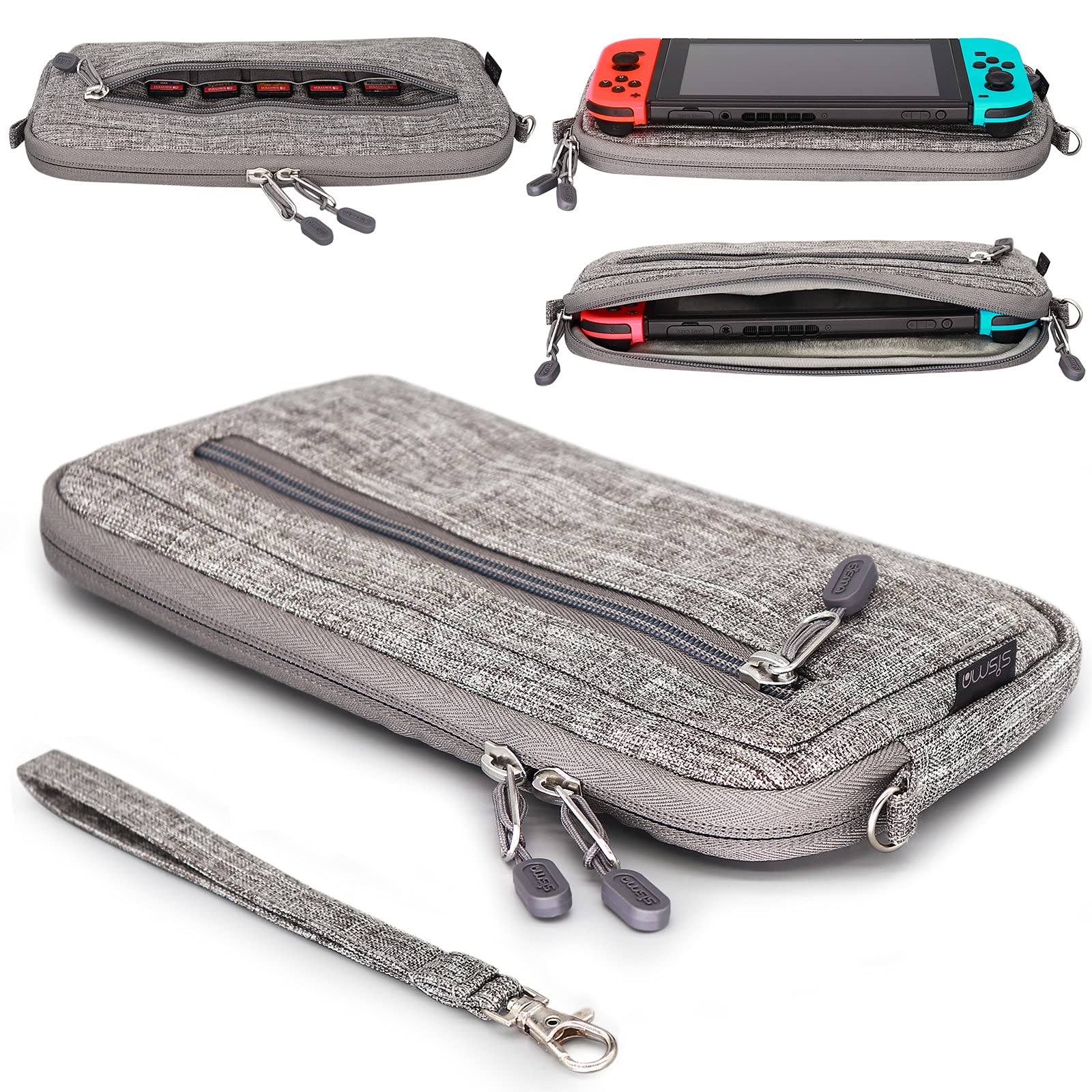 sisma Switch Case Compatible with Nintendo Switch or Switch Lite, Lightweight Soft Travel Carrying Case Storage Pouch Protective Cover, Grey