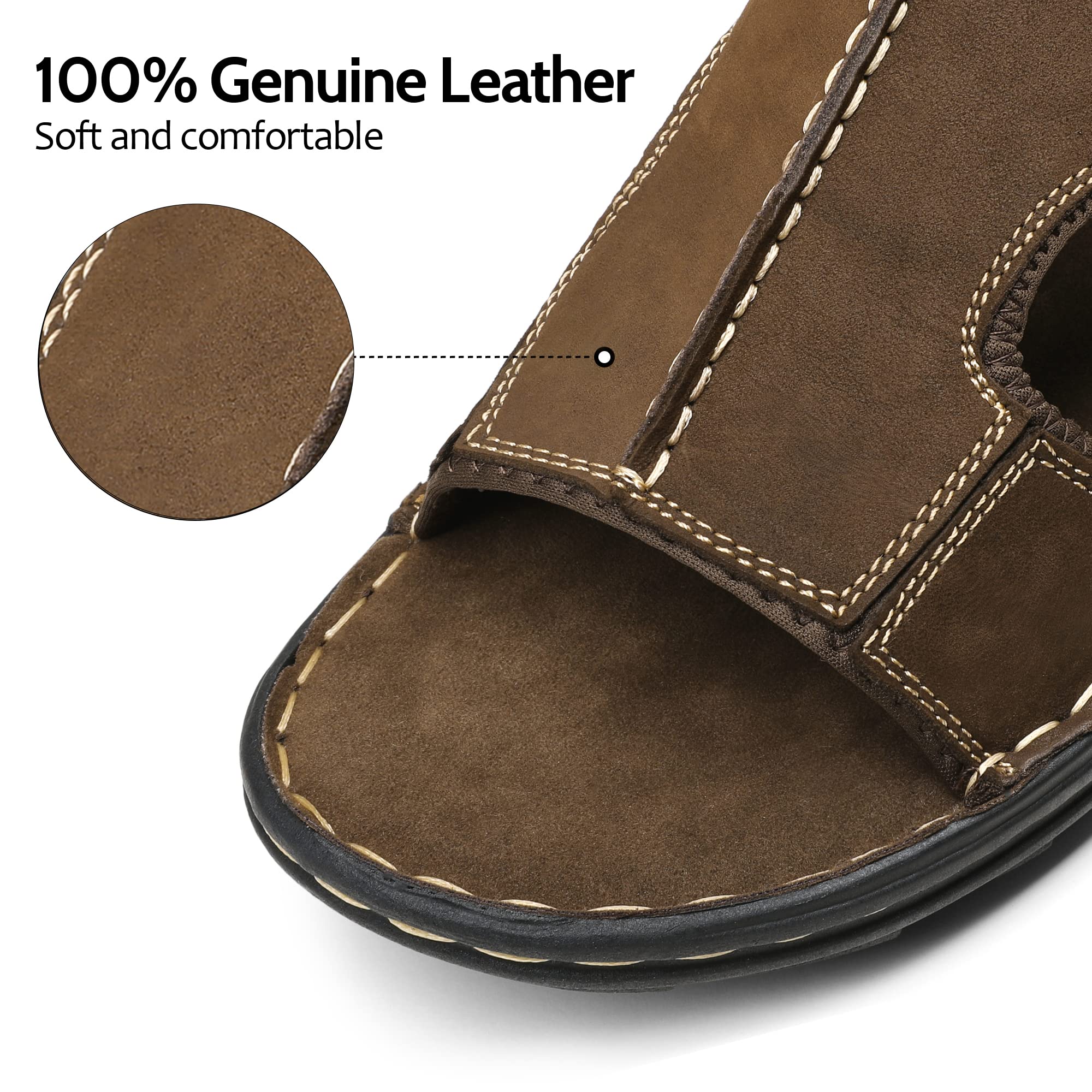 Jousen Sandals for Men Leather Slip on Mens Sandals Outdoor Men's Beach Slide Slippers(AMY2005A Dark Brown 12)