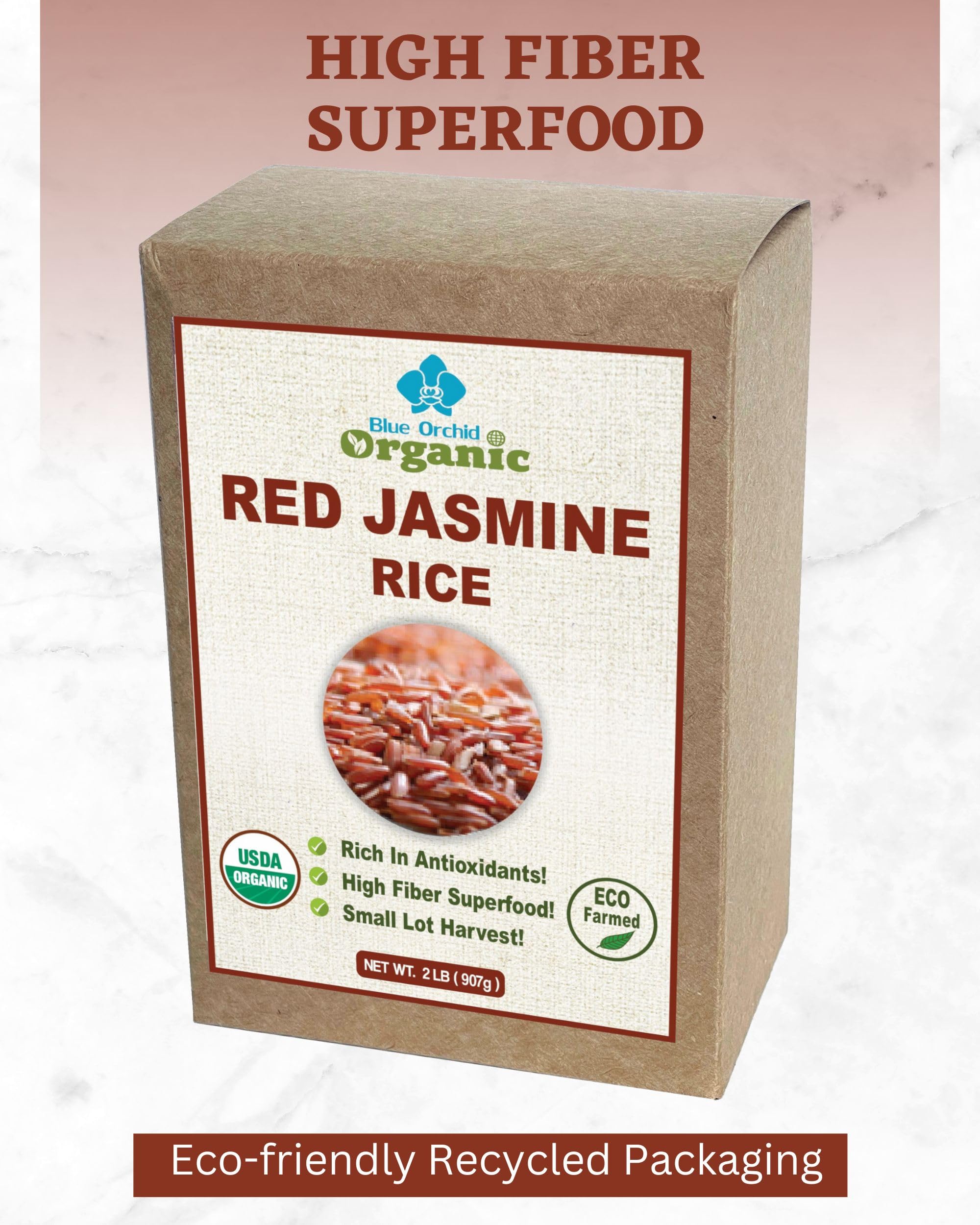 Organic Thai Red Jasmine Rice - Gluten Free - Preservative Free - Small Lot Farmed from Thailand - 2 LB