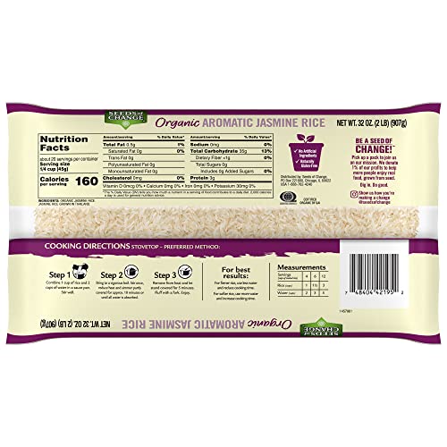 SEEDS OF CHANGE Certified Organic Jasmine Rice, Organic Food, 2 lb. bag