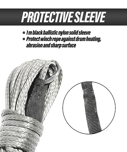 ESEWALAS 1/4''x50ft Synthetic Winch Rope,10,000LBs Synthetic Winch Line Cable Rope,Winch Cable Line with Forged Winch Hook and Black Protecing Sleeve,Car Tow Recovery Cable Winch Accessory (Gray)