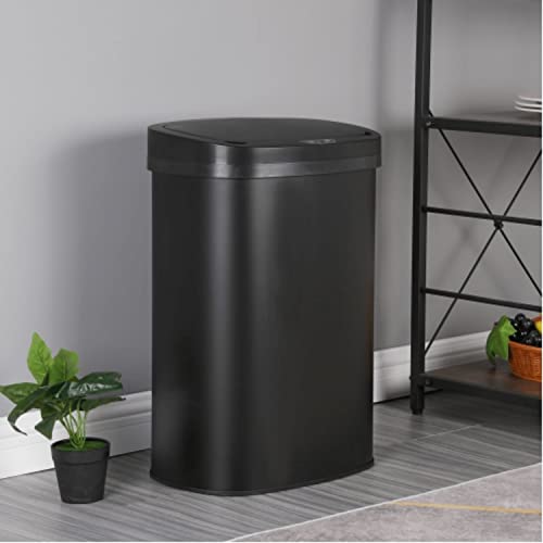 Lucky Shop 13 Gallon Kitchen Trash Can Automatic Garbage Can, Stainless Steel Waste Bin with Lid, Electronic Touch Free Motion Sensor High-Capacity Brushed Metal for Indoor, Black GL-TC-1350R-Black