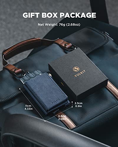 VULKIT Credit Card Holder with Leather Zipper Pocket Pop up wallet RFID Blocking Slim Metal Card Case for Men or Women(Navy)