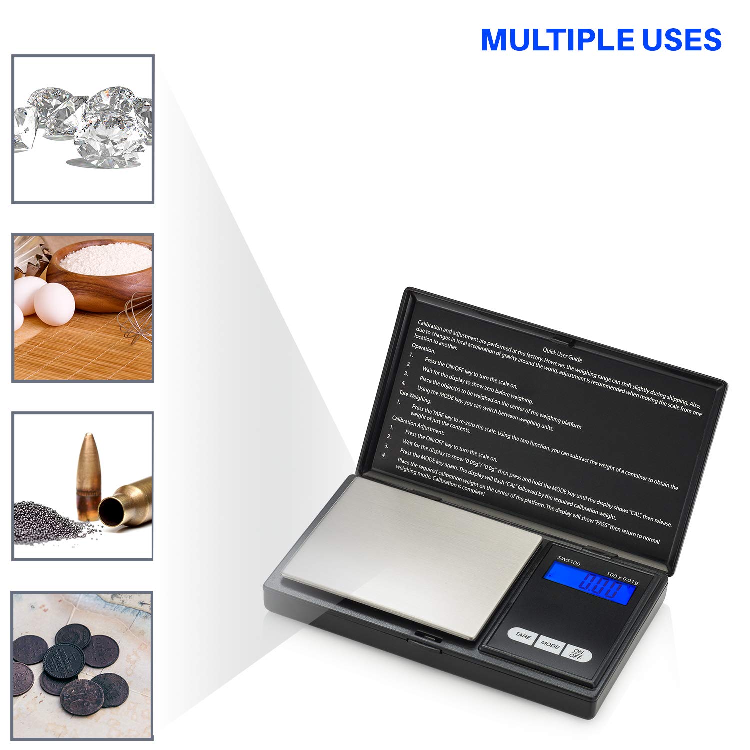 Smart Weigh Digital Pocket Gram Scale,100g x 0.01g Digital Gram Scale, Jewelry Scale, Food Scale, Kitchen Scale Black, Battery Included