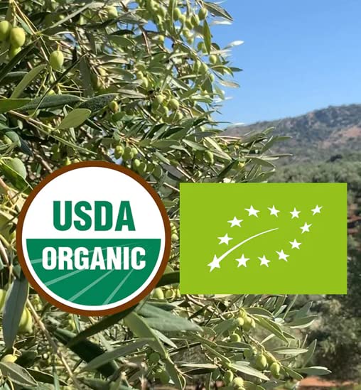 Spanish Organic Extra Virgin Olive Oil First Cold Pressed One Tin Can 33.8 Fl.Oz. (1L) Product of Spain