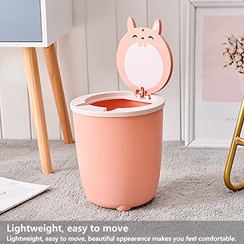 ENNTJOOY Mini Desktop Trash Can Mini Desk Garbage Can for Office Desktop Coffee Table Kitchen Bunny Cute Garbage Can Small Table Trash Can Shake Cover Bucket Small Paper Basket (Pink)