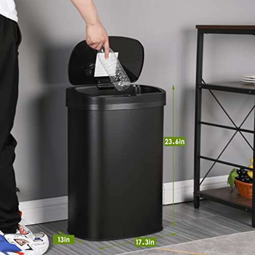 Lucky Shop 13 Gallon Kitchen Trash Can Automatic Garbage Can, Stainless Steel Waste Bin with Lid, Electronic Touch Free Motion Sensor High-Capacity Brushed Metal for Indoor, Black GL-TC-1350R-Black