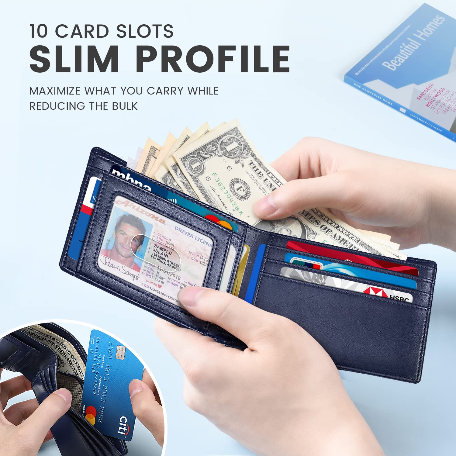 Zitahli Mens-Wallet-Slim-Leather-RFID Blocking Wallet for Men Minimalist Bifold Credit Card Holder with Gift Box