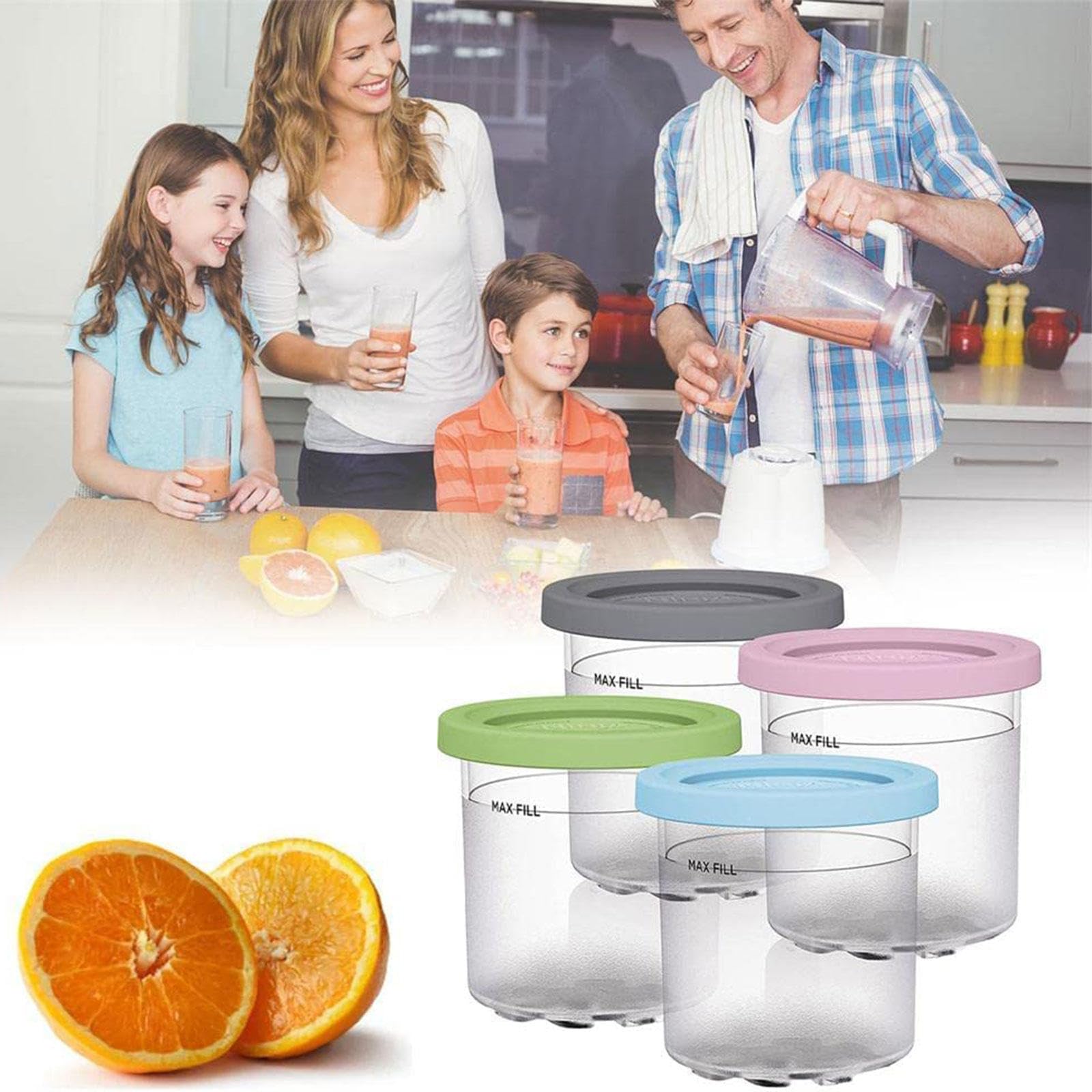 VRINO Creami Containers, for Extra Bowl for Ninja Creamy,16 OZ Creami Deluxe Safe and Leak Proof Compatible NC301 NC300 NC299AMZ Series Ice Cream Maker