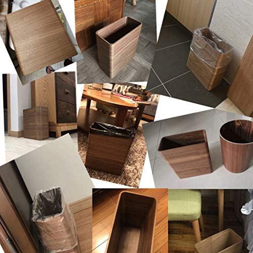 JJW Rubbish Recycle Bins Black Walnut/Curved Willow Trash Can Wastebasket Square Garbage Bin for Living Room, Bedroom, Bathroom, 12L/3.1Gal Rubbish bin (Color : Black Walnut)