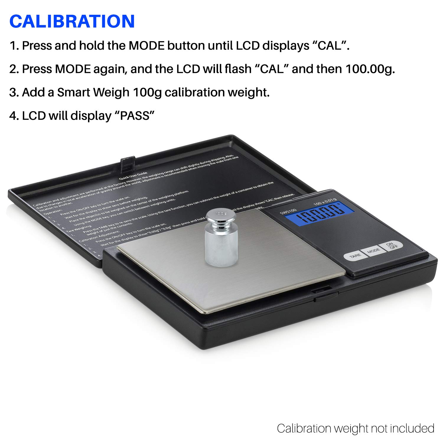 Smart Weigh Digital Pocket Gram Scale,100g x 0.01g Digital Gram Scale, Jewelry Scale, Food Scale, Kitchen Scale Black, Battery Included
