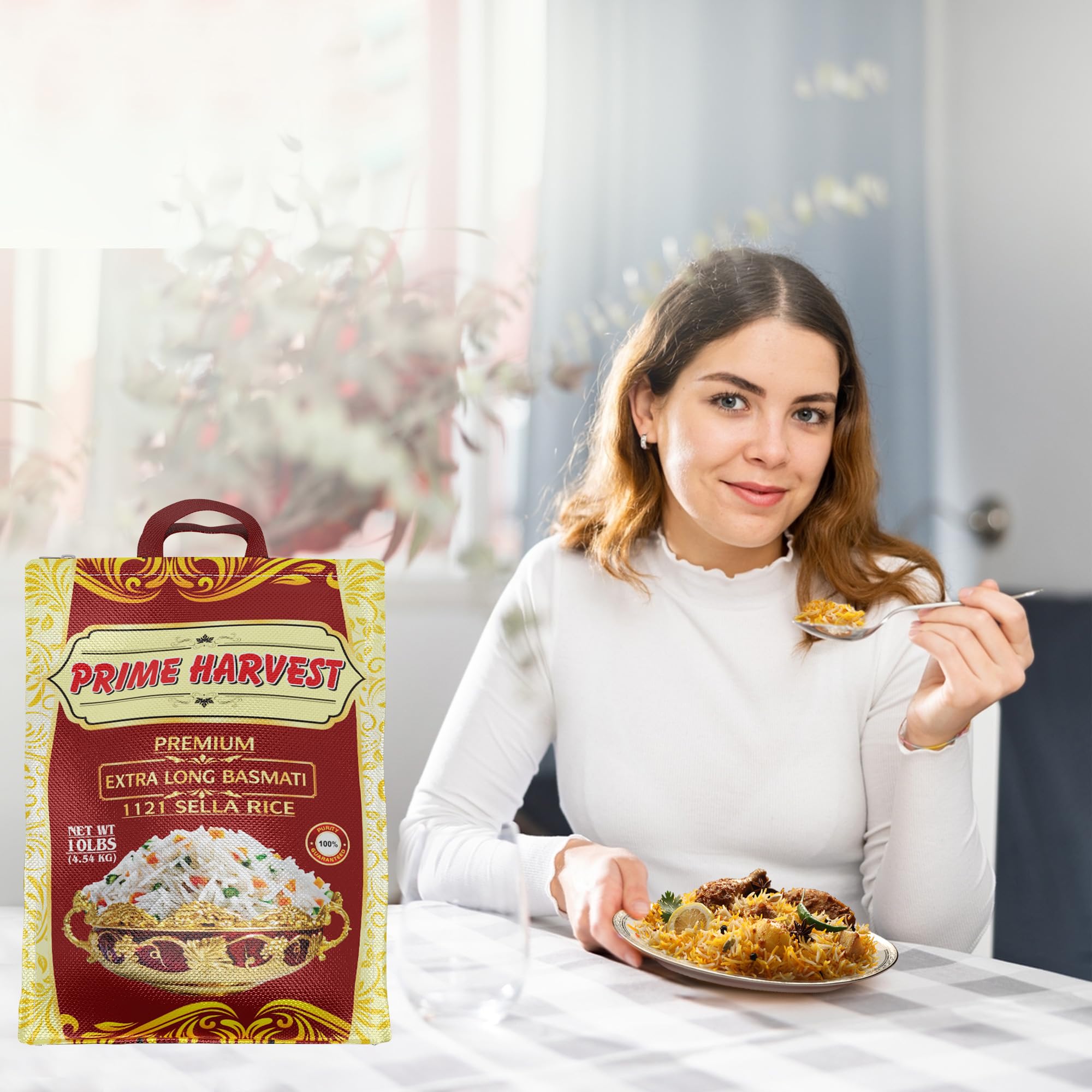 Prime Harvest Basmati Rice 10lbs Parboiled Premium Sella - Extra Long Grain, 10-Pound rice bag, Non-Sticky | Aged and Authentic | White
