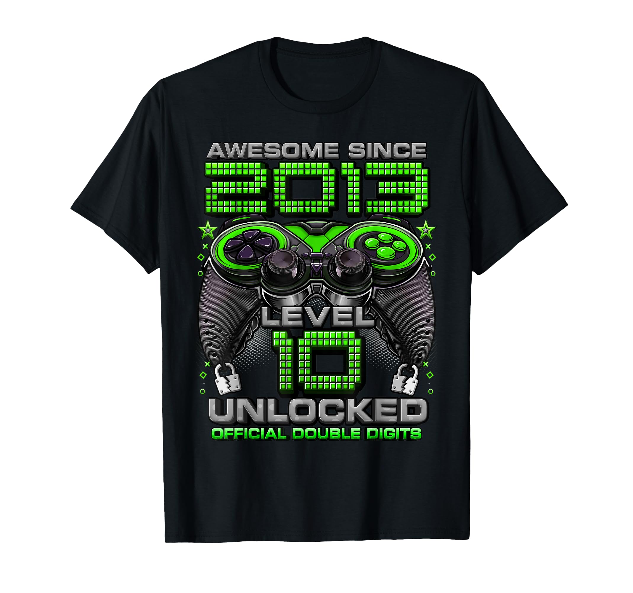 Level 10 Unlocked Awesome Since 2013 10th Birthday Gaming T-Shirt