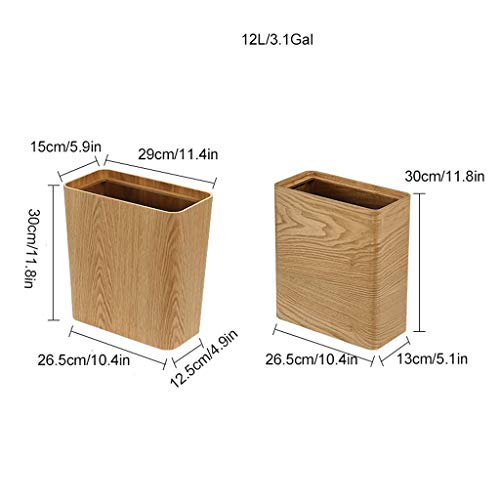 JJW Rubbish Recycle Bins Black Walnut/Curved Willow Trash Can Wastebasket Square Garbage Bin for Living Room, Bedroom, Bathroom, 12L/3.1Gal Rubbish bin (Color : Black Walnut)