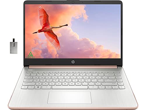 HP 2022 Stream 14" HD Laptop, Intel Celeron N4120 Processor, 4GB RAM, 64GB eMMC Storage, HD Webcam, HDMI, Wi-Fi, Bluetooth, Rose Gold, Office 365 1-Year, Windows 11 S, 32GB SnowBell USB Card