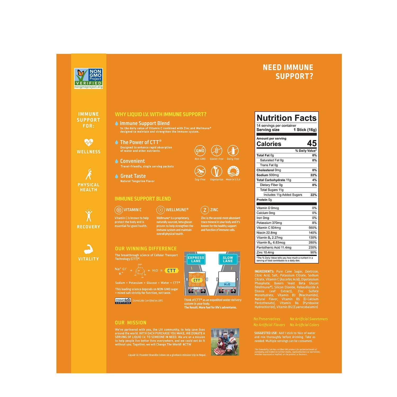 Liquid I.V. Hydration Multiplier+ Immune Support Drink Mix - Tangerine - 14 Stick Packs