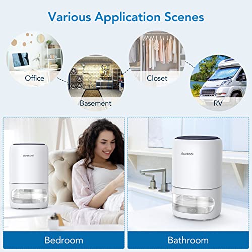 Acekool 35oz Dehumidifier Small Dehumidifier 2 in 1 with 7 Colorful Lights, Low Energy Portable Small Air Dehumidifiers for Home Bedroom Bathroom, Auto-off & Timer Function, Ultra Quiet 25dB, White