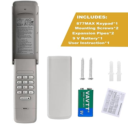 Wireless Garage Door Opener Keypad Wireless Keyless Entry Keypad Works with Chamberlain, LiftMaster, Craftsman and More Since 2011 to Current (Work with Yellow Learn Button)