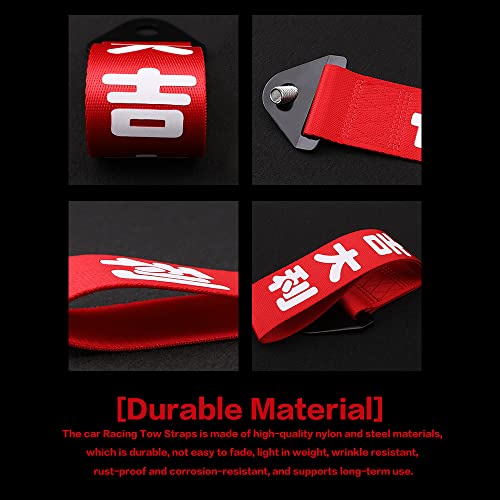 VAGURFO Car Racing Tow Straps,Car Modification JDM Sports Racing Tow Strap,Chinese Slogan Nylon Car Bumper Tow Strap Trailer Belt Hook Traction Rope,Car Decorative Trailer Belt (Red A)