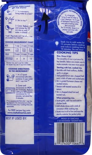 Mahatma Indian Basmati Rice, 32-Ounce Bag of Rice, Fluffy, Floral, and Nutty-Flavored Rice, Stovetop or Microwave Rice