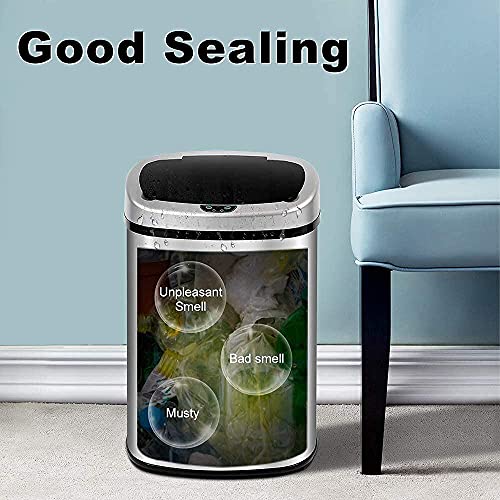 Touch Free Kitchen Trash Can 13 Gallon Stainless Steel Easy to Clean Automatic Brushed Trash Bin with Lid for Bathroom, Powder Room, Office