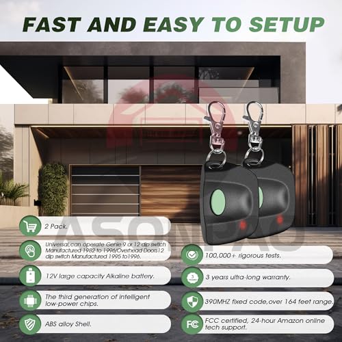 2X 912 Genie 12 Dip Switch Garage Door Opener Remote Replacement,GT90-1 AT90-1 GPT90-1 MAT90 GT912 3-Year-Warranty