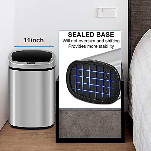 Touch Free Kitchen Trash Can 13 Gallon Stainless Steel Easy to Clean Automatic Brushed Trash Bin with Lid for Bathroom, Powder Room, Office