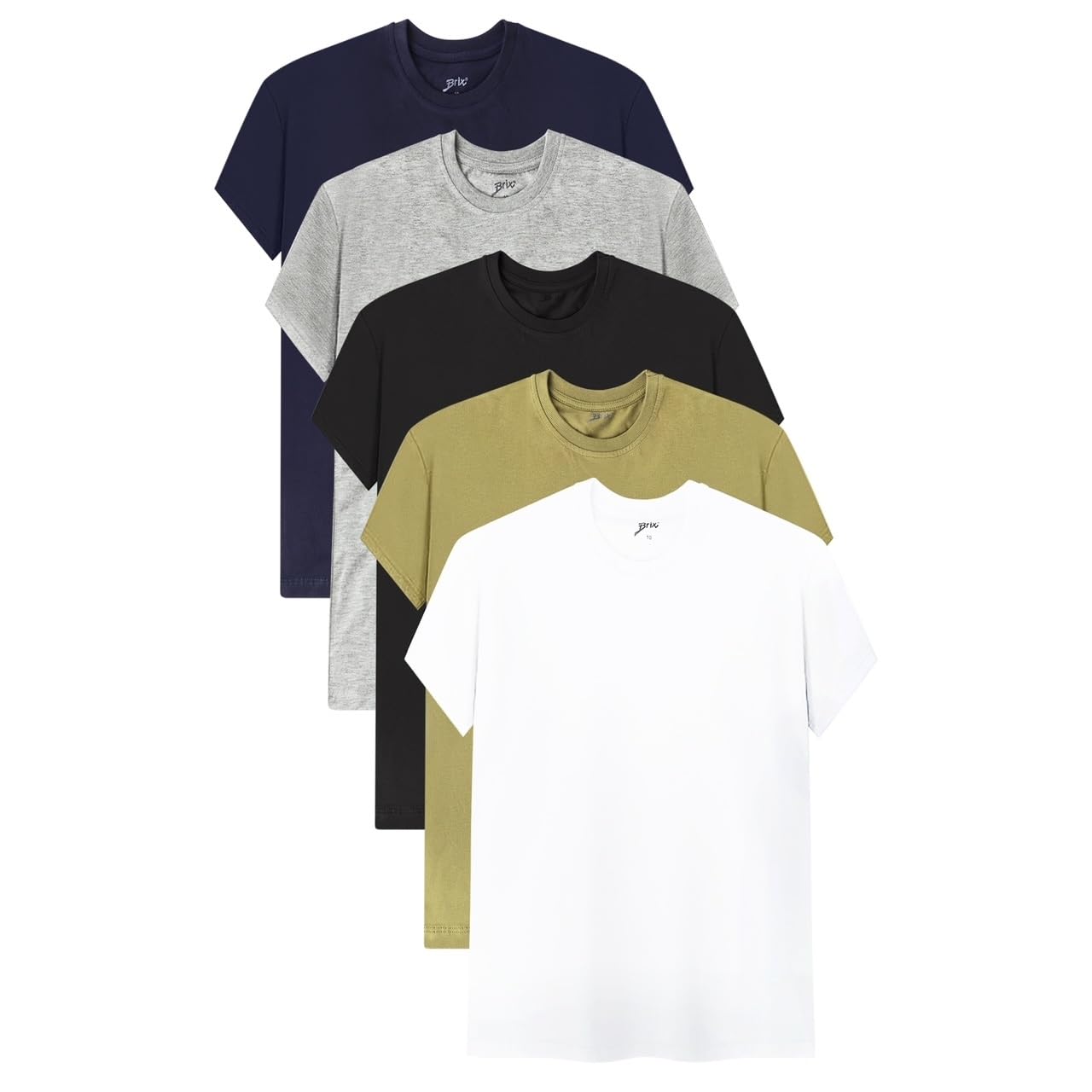 Brix Boys' Short Sleeve T-Shirts – Jersey Crew Neck 5-Pack Tagless Tees. 100% Cotton Multipack