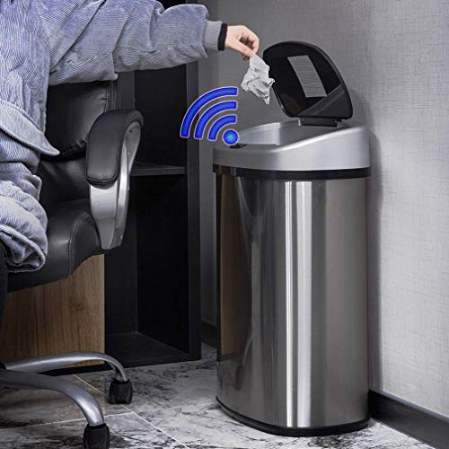 Touch Free Kitchen Trash Can 13 Gallon Stainless Steel Easy to Clean Automatic Brushed Trash Bin with Lid for Bathroom, Powder Room, Office