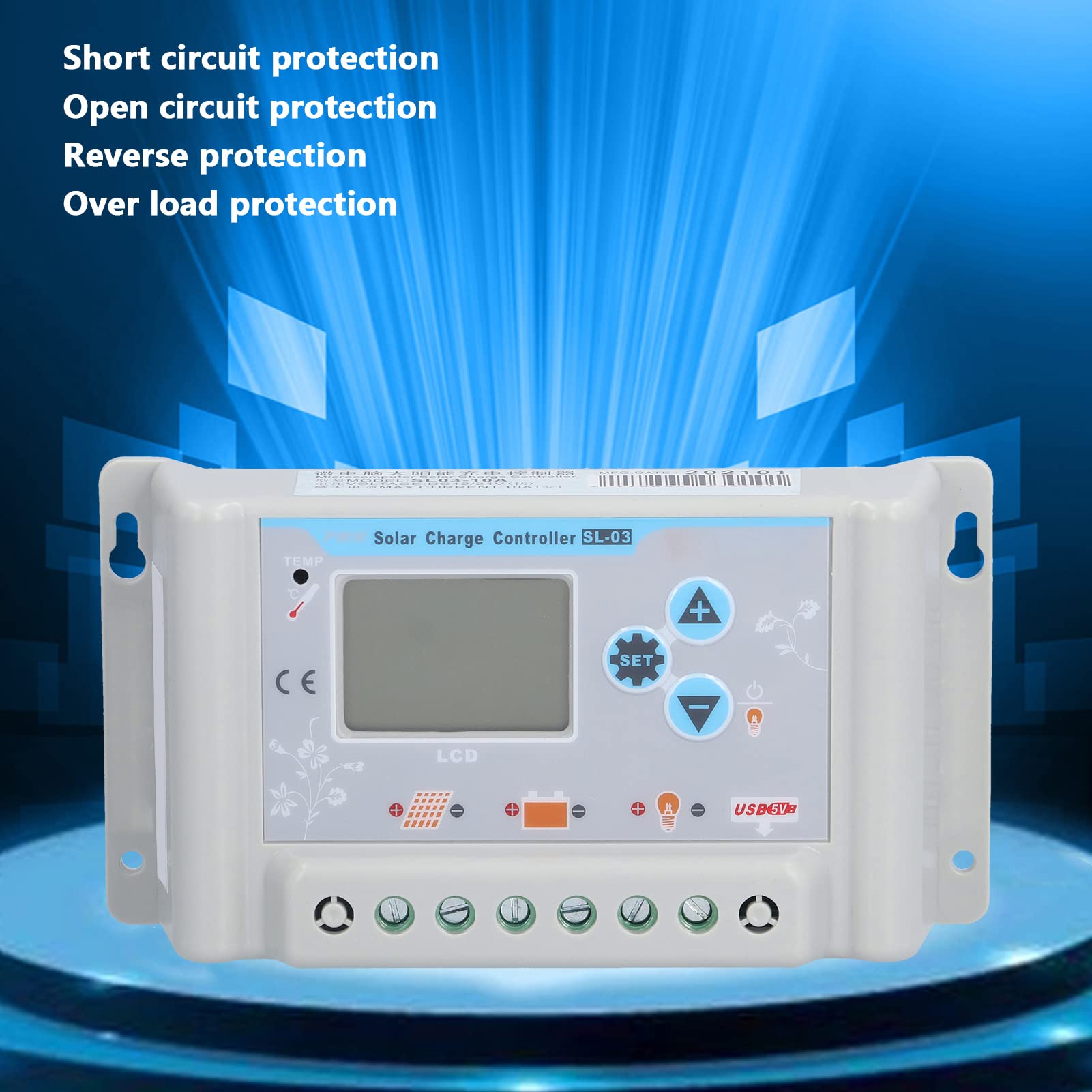 Wincong 10A SL03 LCD Display , Solar & Wind Power Energy Controllers Solar Panel Photovoltaic System Charge and Discharge Controller