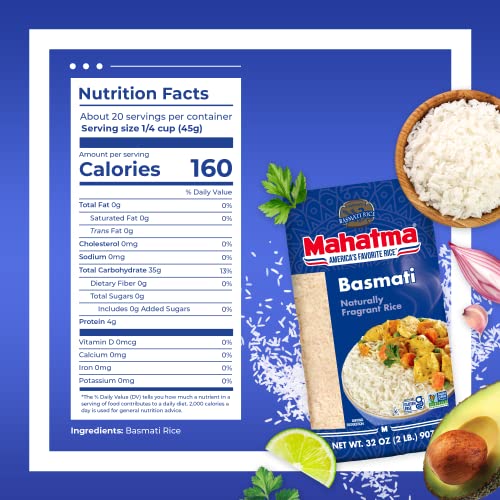 Mahatma Indian Basmati Rice, 32-Ounce Bag of Rice, Fluffy, Floral, and Nutty-Flavored Rice, Stovetop or Microwave Rice