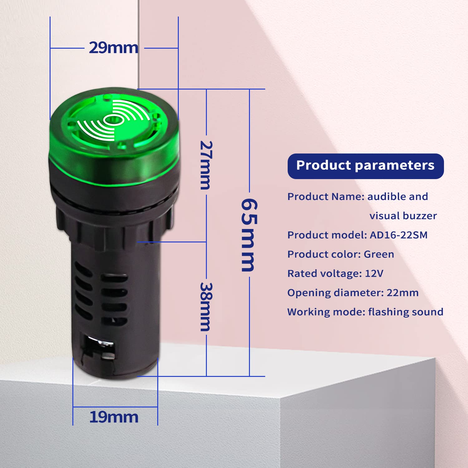 V TELESKY 5 Pcs 12V 22mm Green Indicator Light with Buzzer LDE Flash Buzzer Alarm for Electrical Control Panel, HVAC, DIY Projects